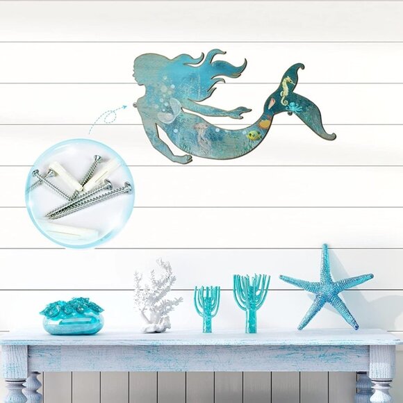 Wall Decor | New Metal Mermaid Wall Art Rustic Hanging Mermaid Wall ...